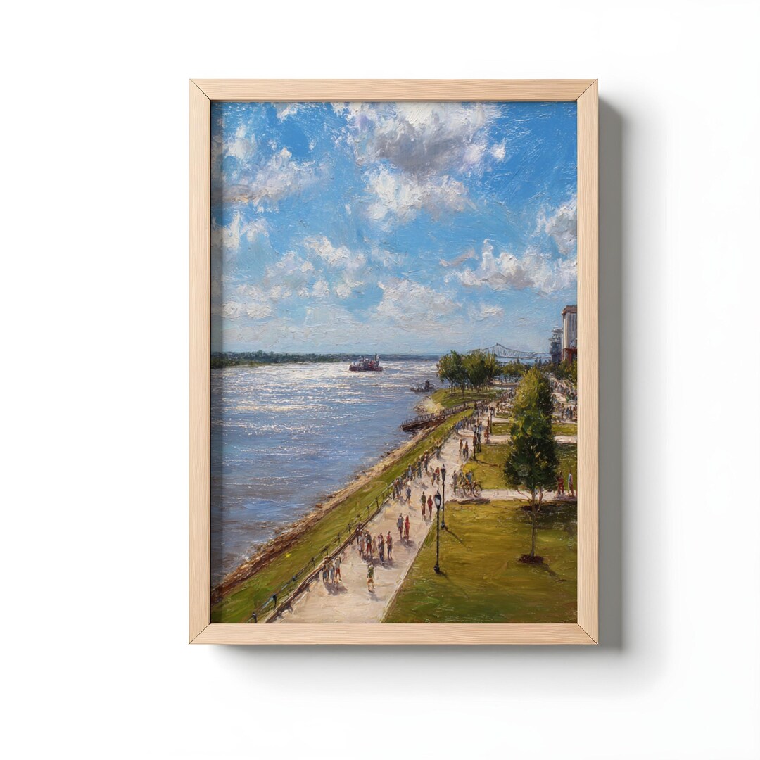 Baton Rouge Riverfront Oil Painting Print, Mississippi River Wall Art ...
