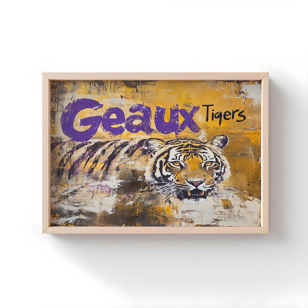 Geaux Tigers Wall Art, Vintage LSU Tiger Painting, Rustic Louisiana ...