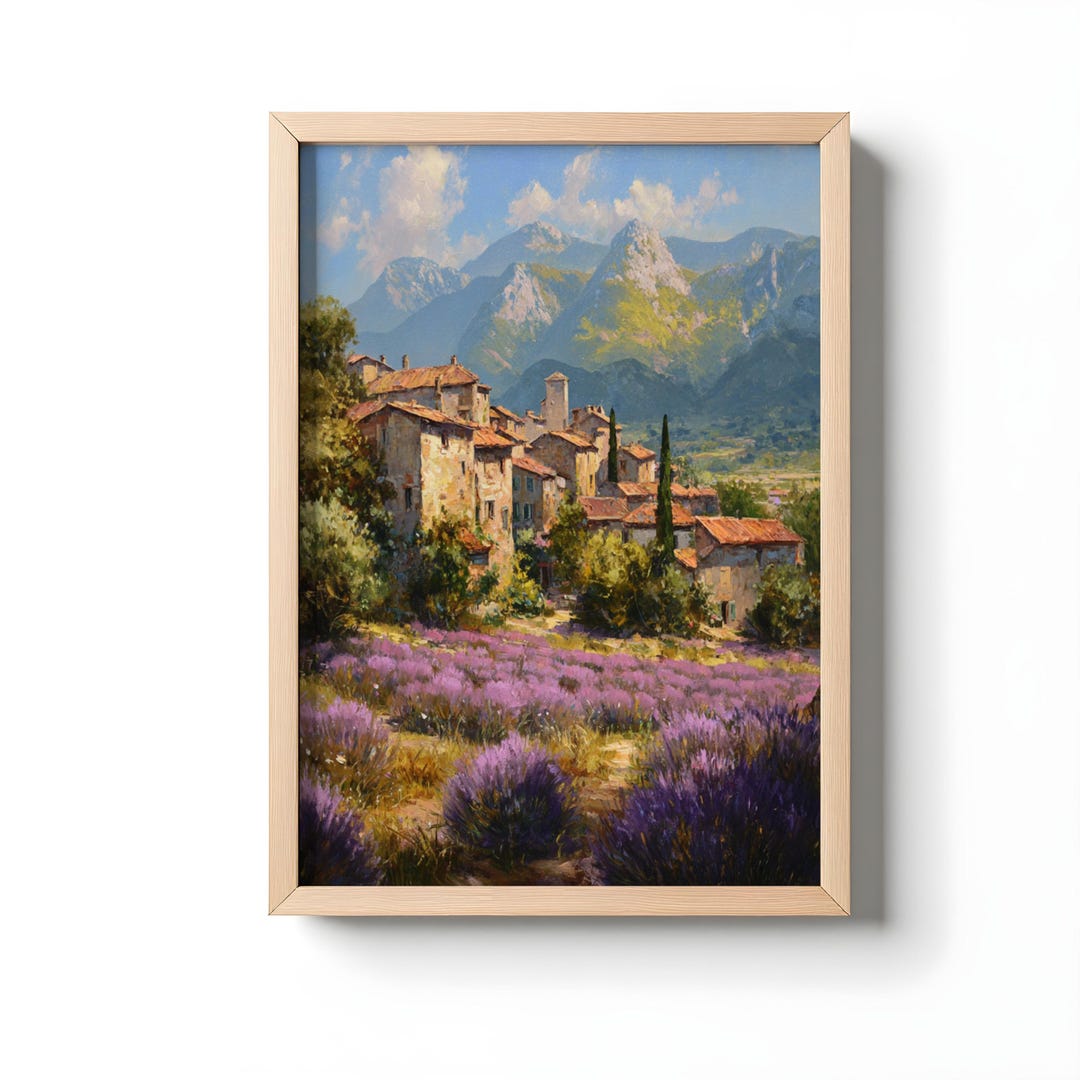 Impresión de pintura al óleo de un pueblo provenzal, arte mural de ...