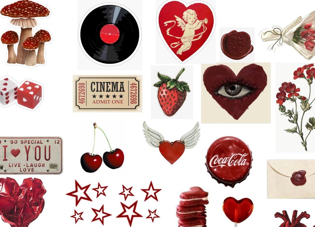 Red Retro Vintage Aesthetic Stickers Dark Red Cool Cute Sticker Pack ...