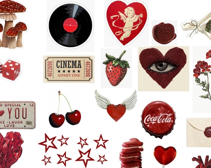 Red Retro Vintage Aesthetic Stickers Dark Red Cool Cute Sticker Pack ...