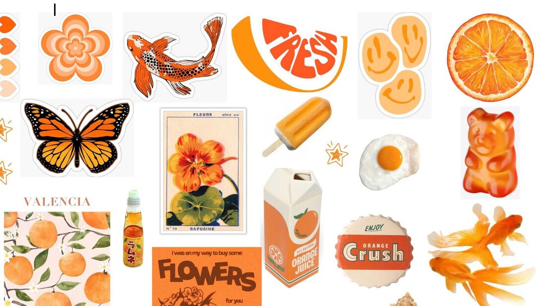 Aesthetic Orange Sticker Pack Stickers Cute Artsy Vintage - Etsy