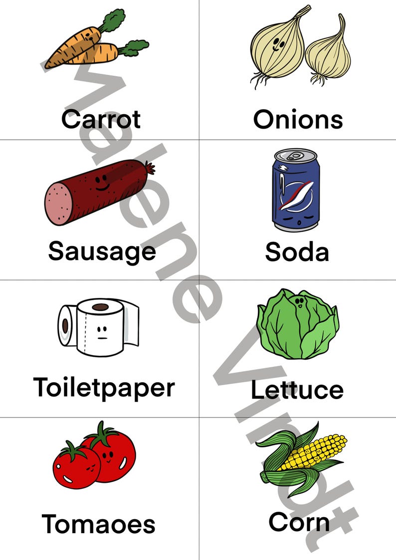 PRINTABLE Kids Shopping Cards Download Montessori Flashcards With 24 ...