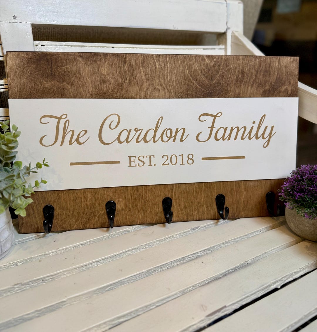 Personalized Family Name Key Holder: Rustic Wood Entryway Organizer - Etsy