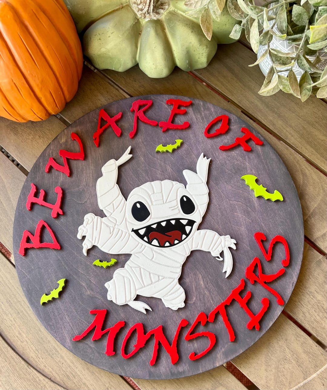 Stitch Inspired Mummy Halloween Sign, Beware of Monsters Halloween ...
