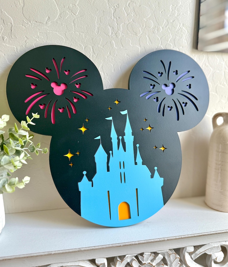 Magical Disney Castle and Fireworks Sign, Mickey Shaped Sign, Disney ...