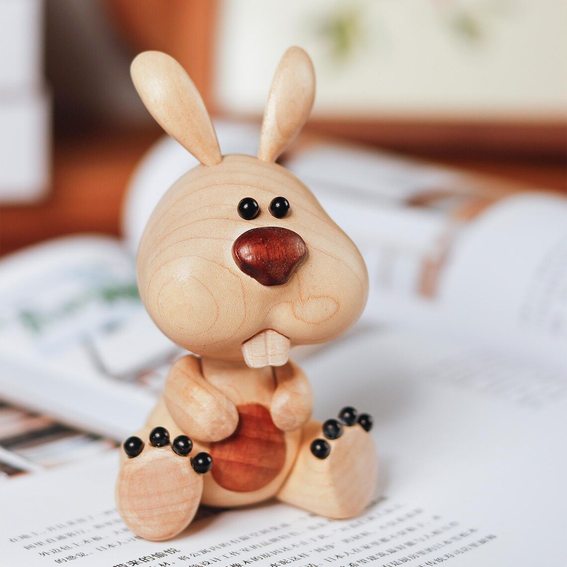 Sitting Bucktooth Bunny Figurine, Handmade in Maple or Walnut Wood ...