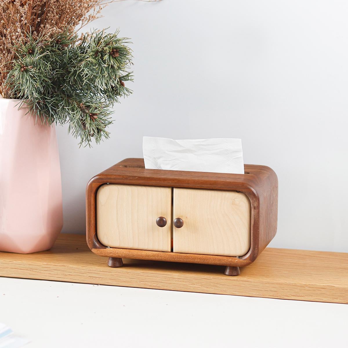 Mini Wooden Tissue Box, Compact Walnut Tissue Holder, Handmade Creative ...
