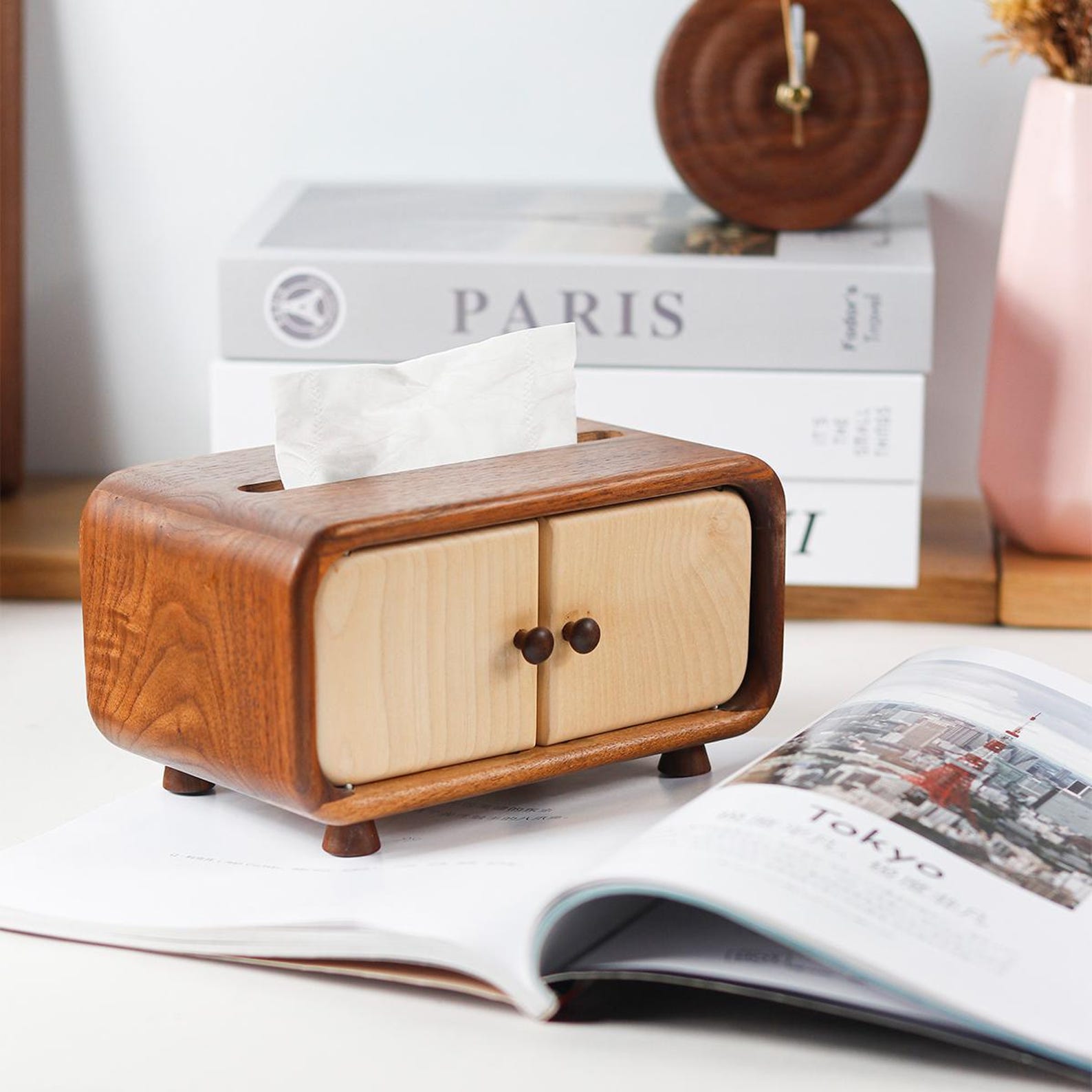 Wooden Tissue Box, Walnut Tissue Holder, Handmade Creative Cabinet ...