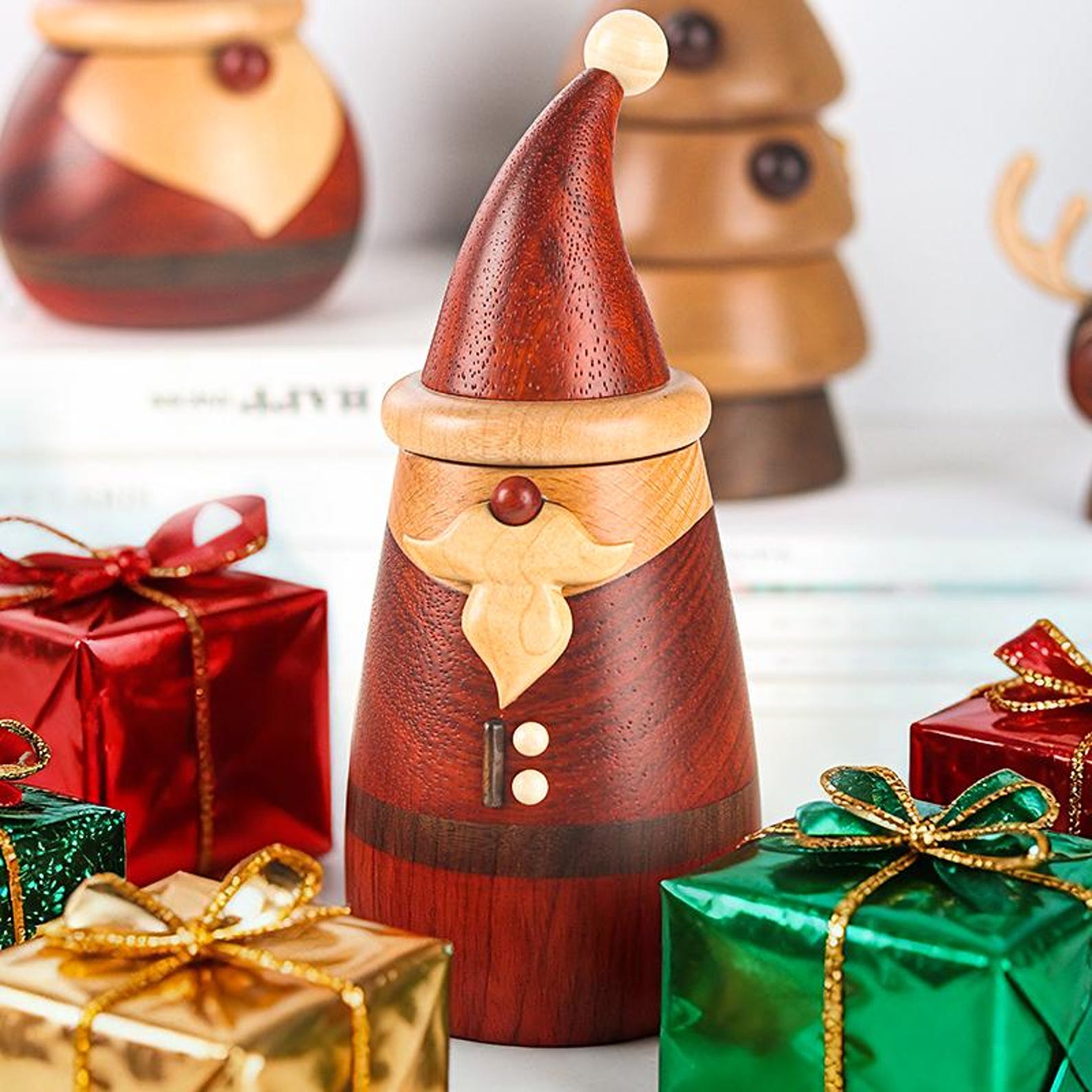 Santa Storage Box, Hand Carved Wood Christmas Storage, Desk Decor ...