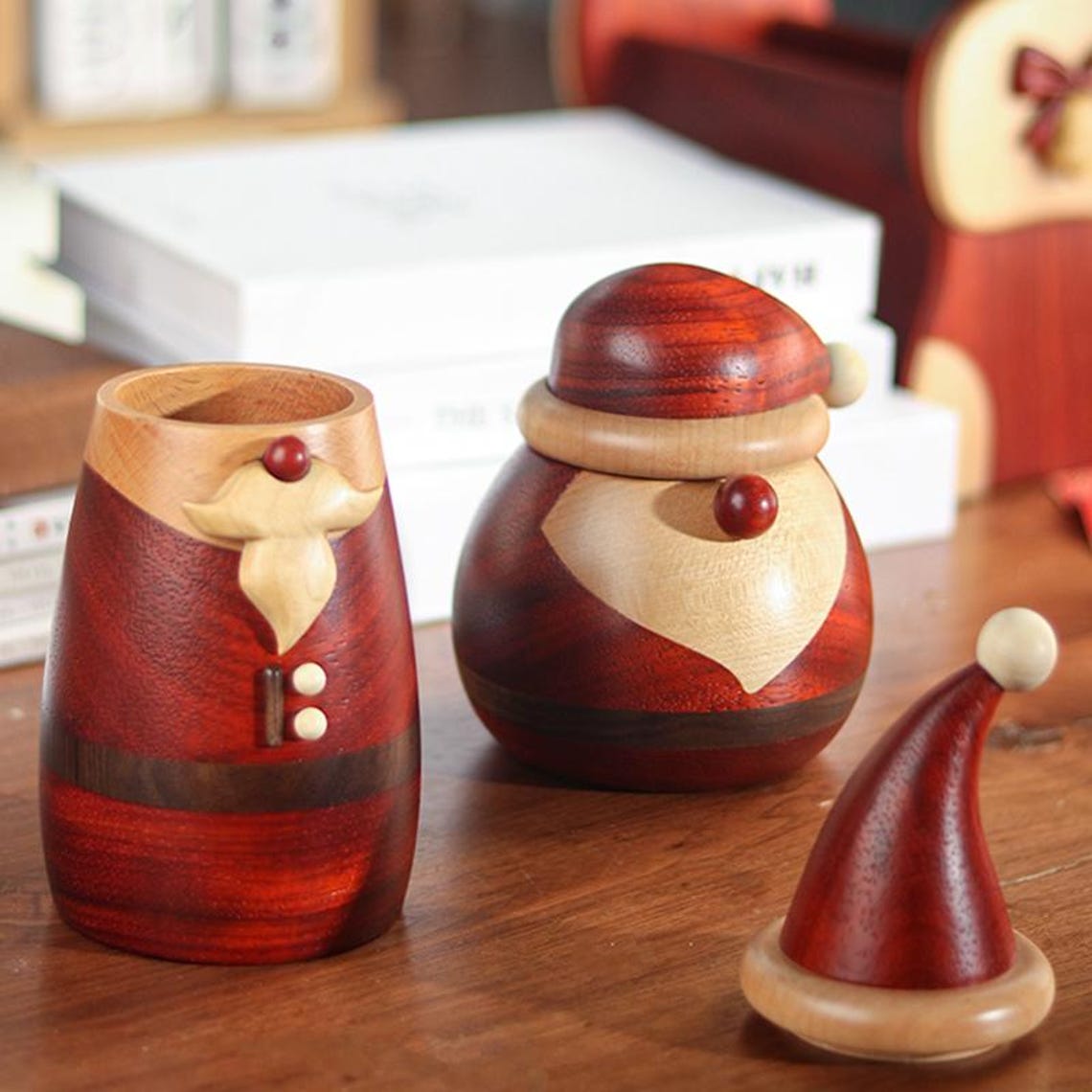 Santa Storage Box, Hand Carved Wood Christmas Storage, Desk Decor ...