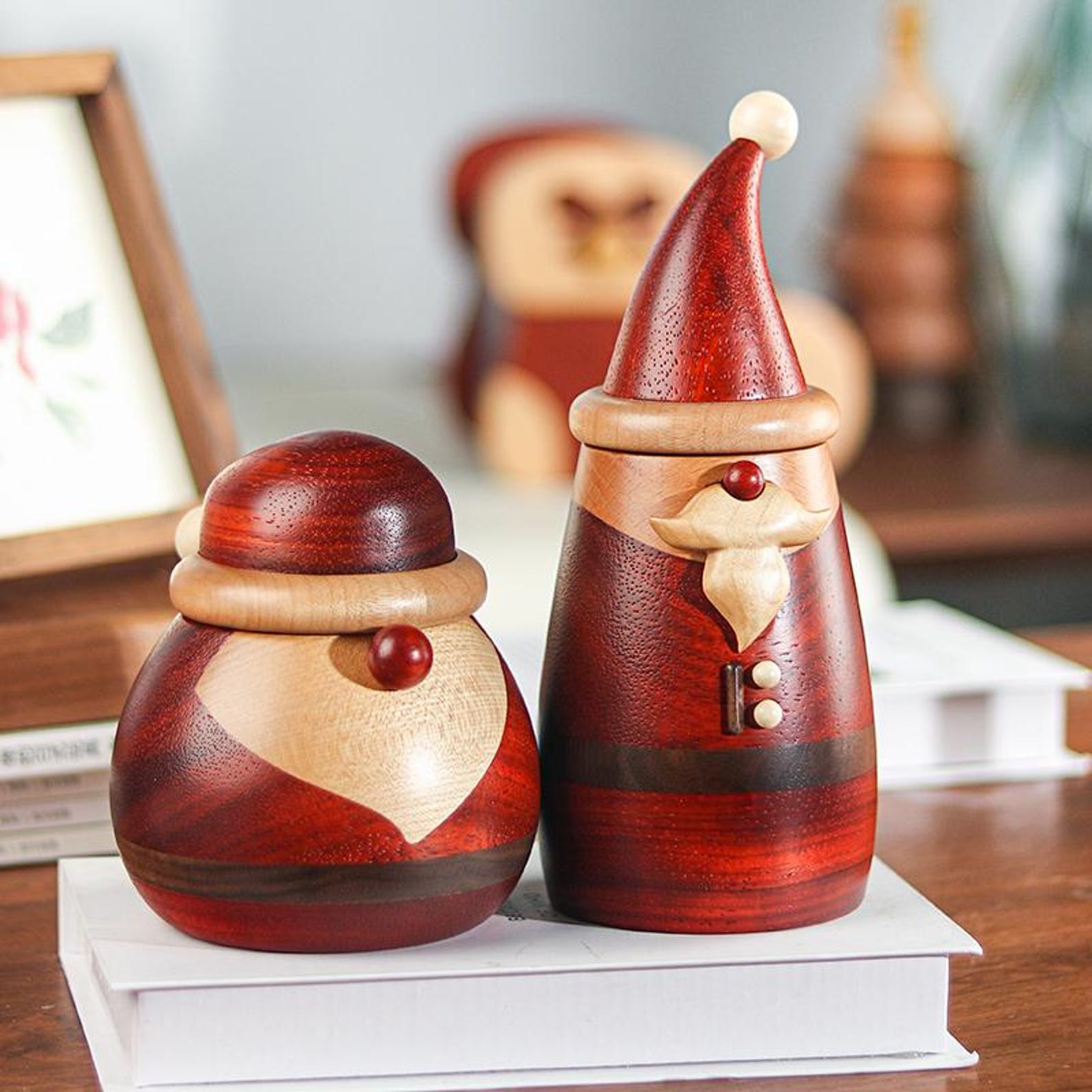 Santa Storage Box, Hand Carved Wood Christmas Storage, Desk Decor ...
