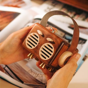 Wooden Robot Music Box - Handcrafted Singing Robot With Antenna Tuner ...