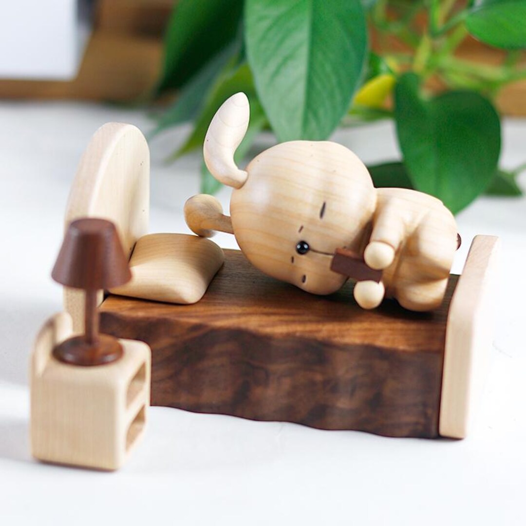 Doomscroll Bunny: Maple & Walnut Wooden Rabbit Sculpture - Etsy