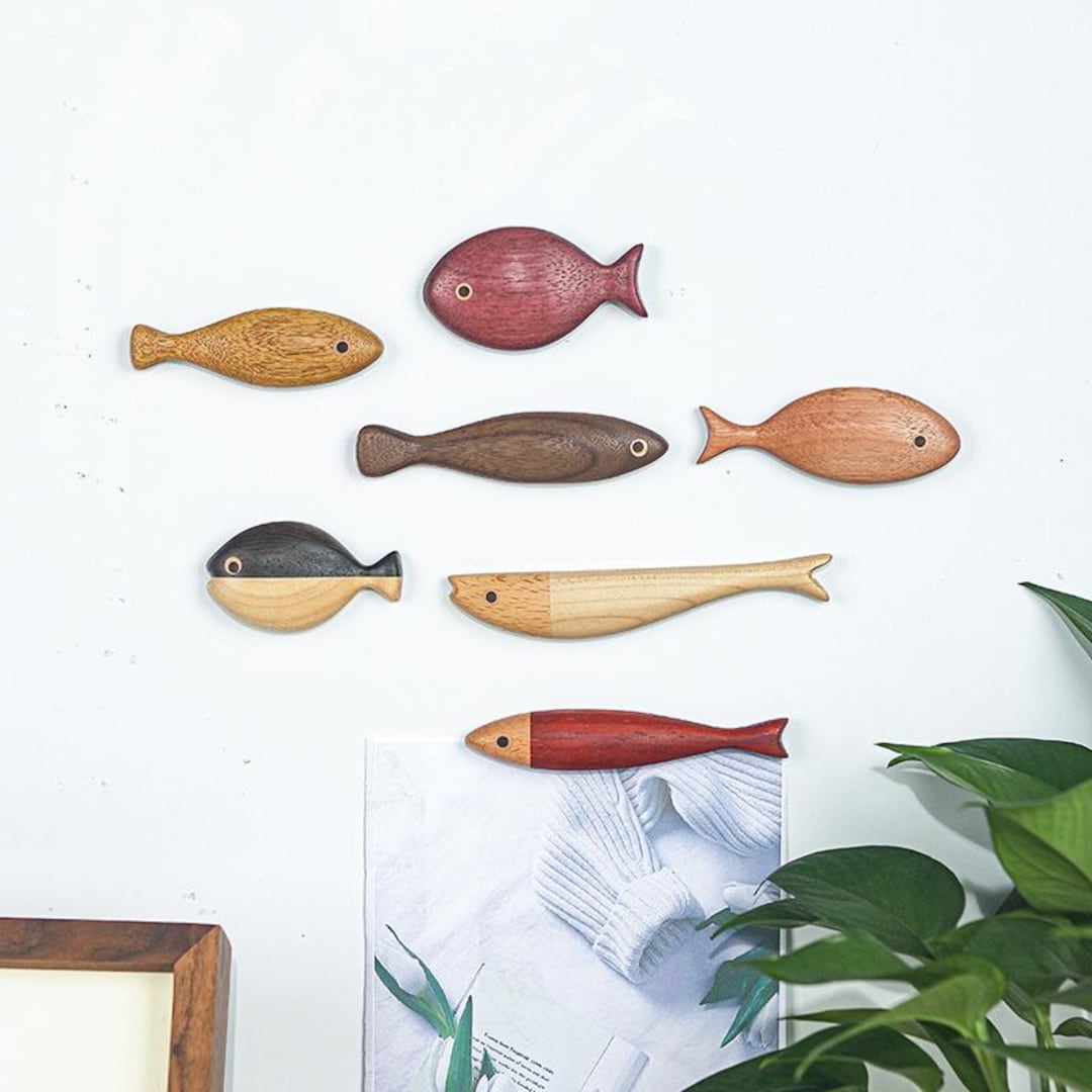Fish Fridge Magnet, Hand Carved Wooden Animal Sculpture, Unique Fishing ...