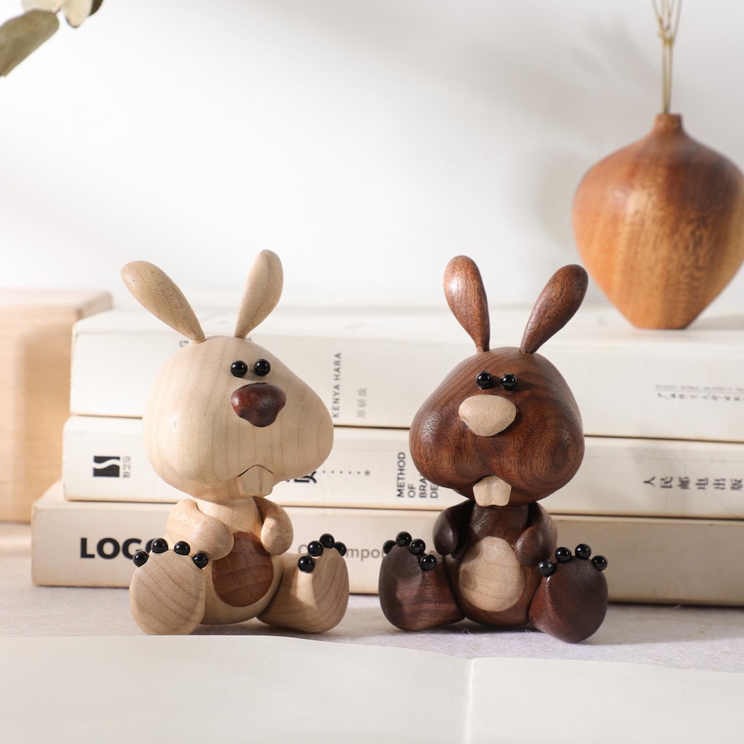 Sitting Bucktooth Bunny Figurine, Handmade in Maple or Walnut Wood ...