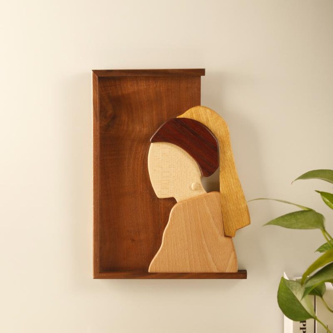 Vintage Wooden Wall Art-girl With a Pearl Earring | Ingres' Spring ...