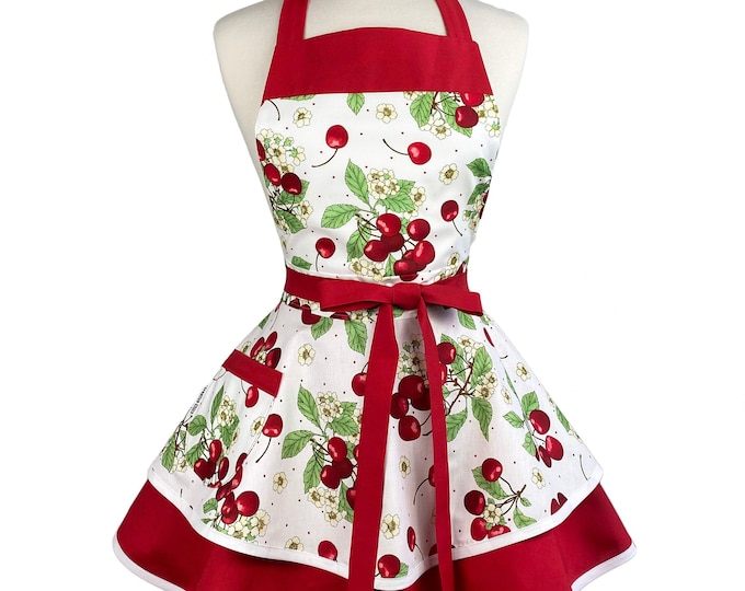 Womens Cherry Apron - Personalized Gift for Wife, Girlfriend - Retro ...