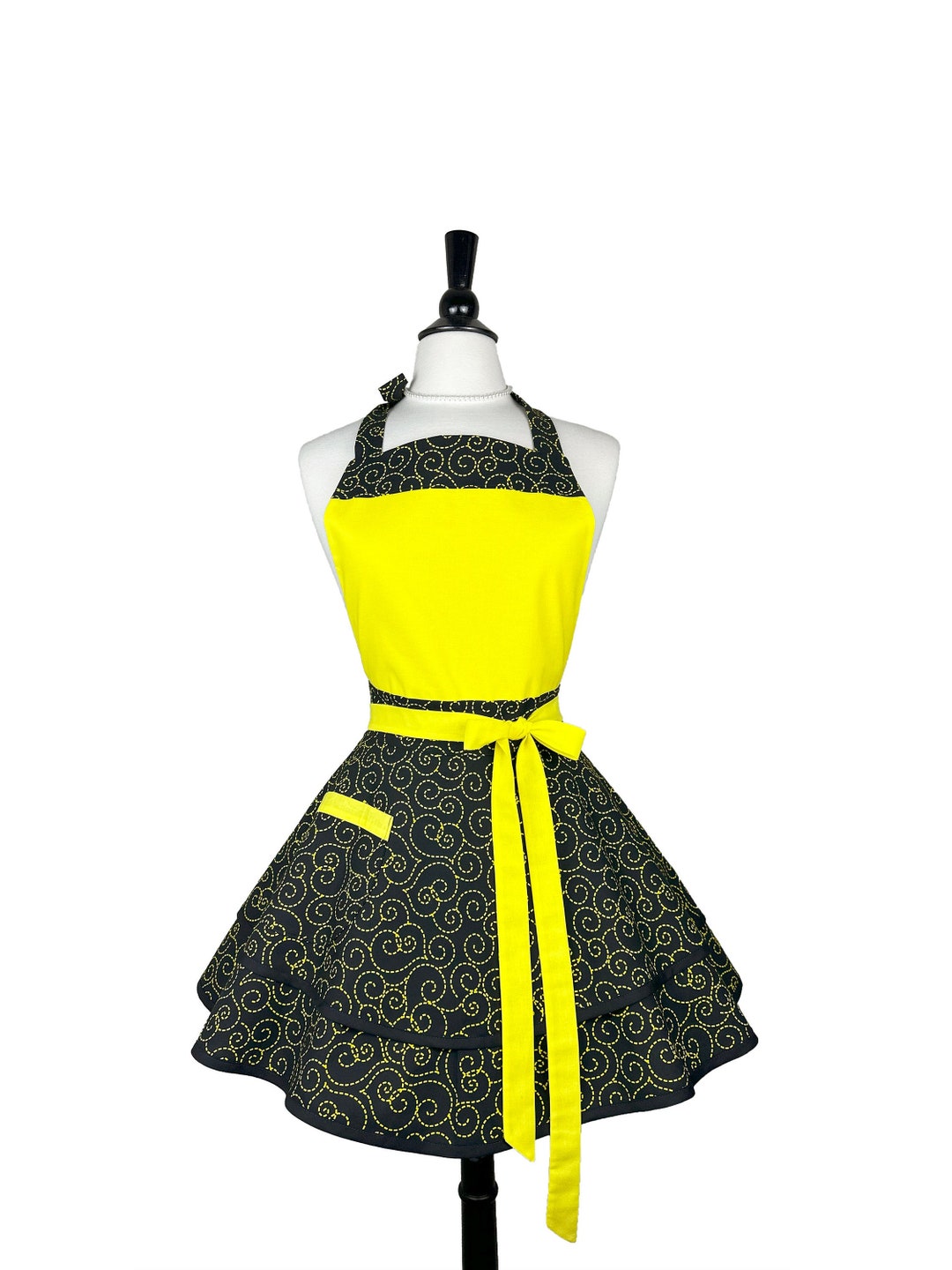 Cute Yellow Retro Womens Kitchen Apron Personalized Vintage Gift for ...