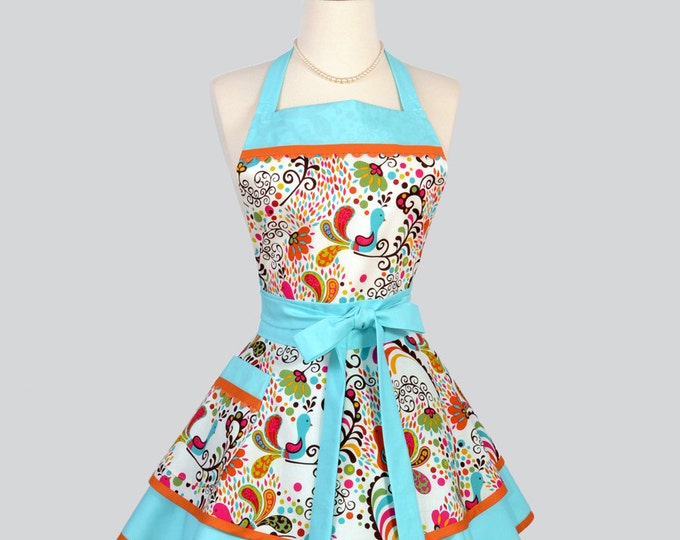 Ruffled Retro Apron Handmade Flirty Full Womens Apron in - Etsy
