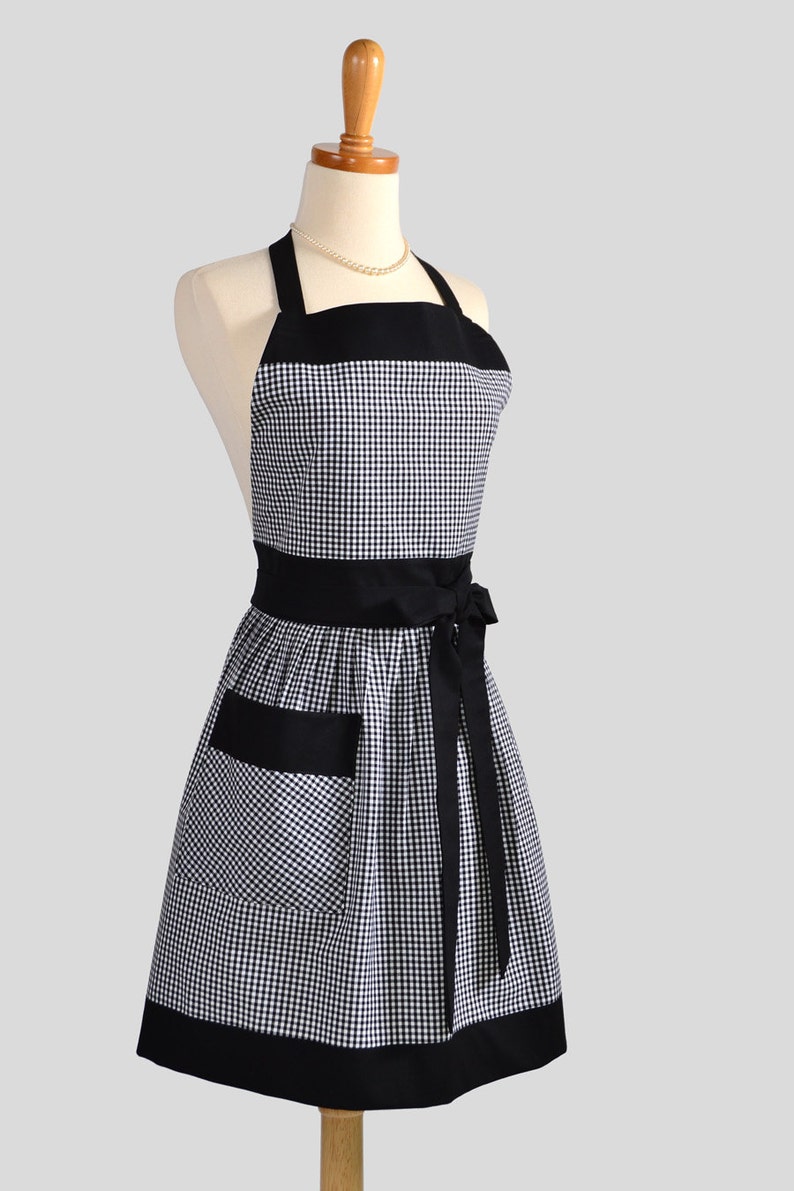 Womens Bib Full Apron Handmade Vintage Style Black And White Etsy
