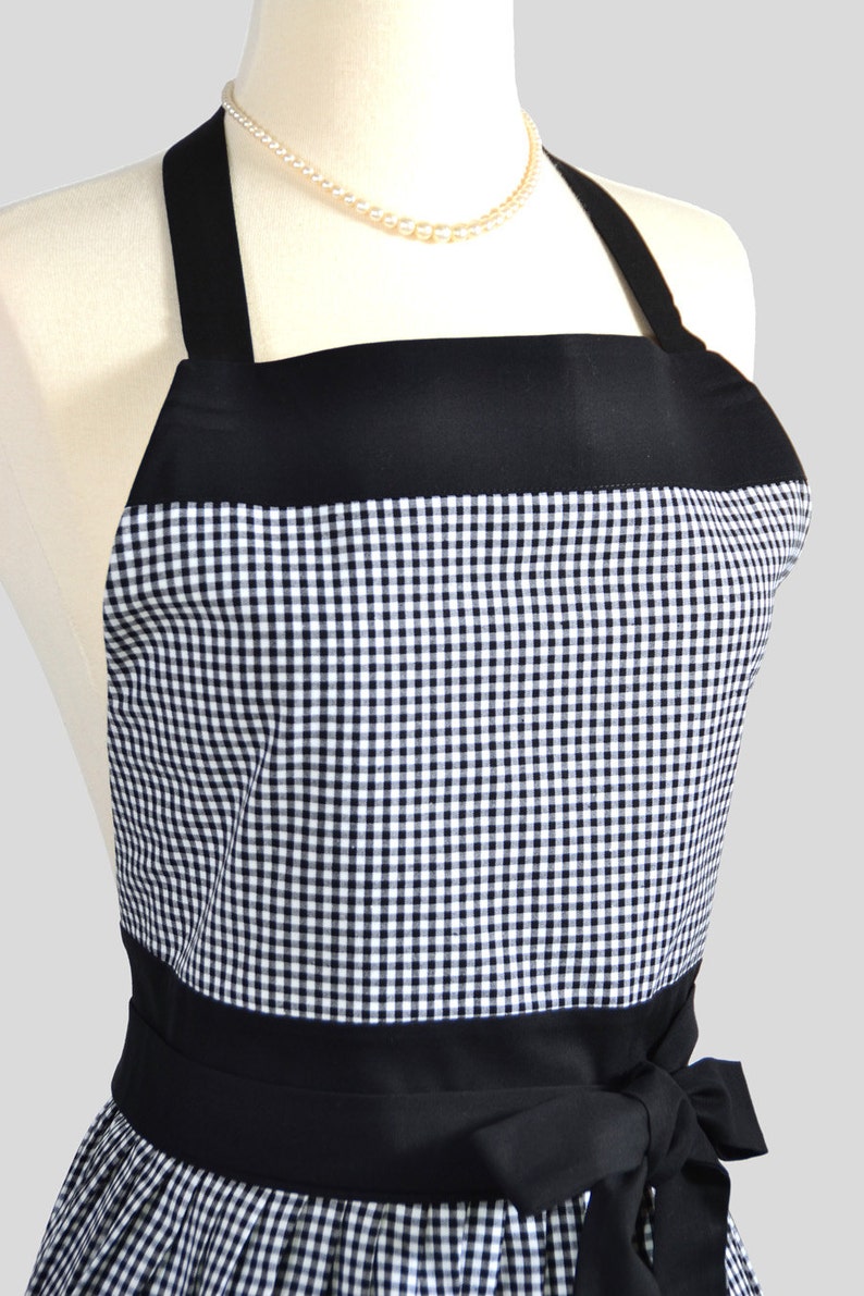 Womens Bib Full Apron Handmade Vintage Style Black And White Etsy