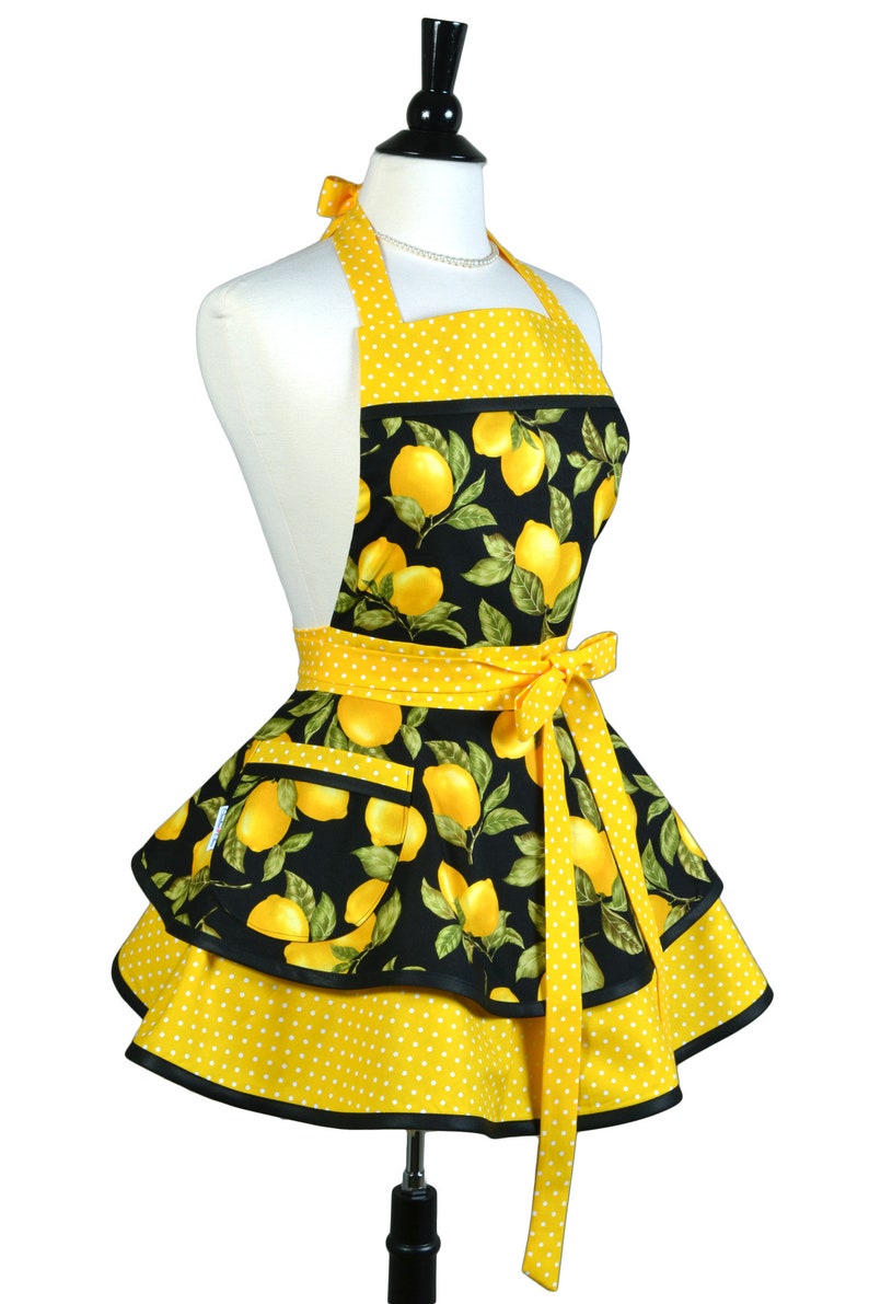 Womens Cute Kitchen Apron With Lemons Sexy Retro Hostess Etsy