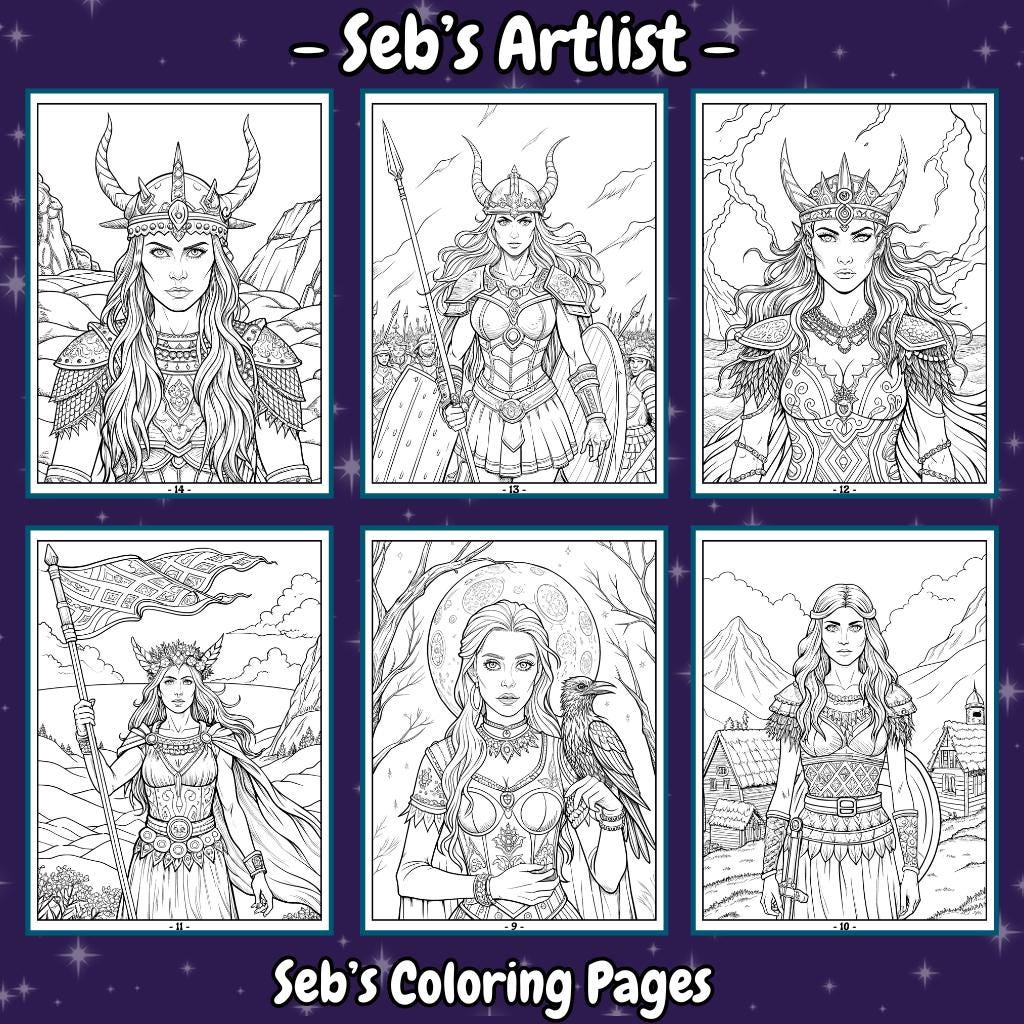 Valkyries of Norse Mythology Coloring Book: Fantasy Coloring Pages With ...