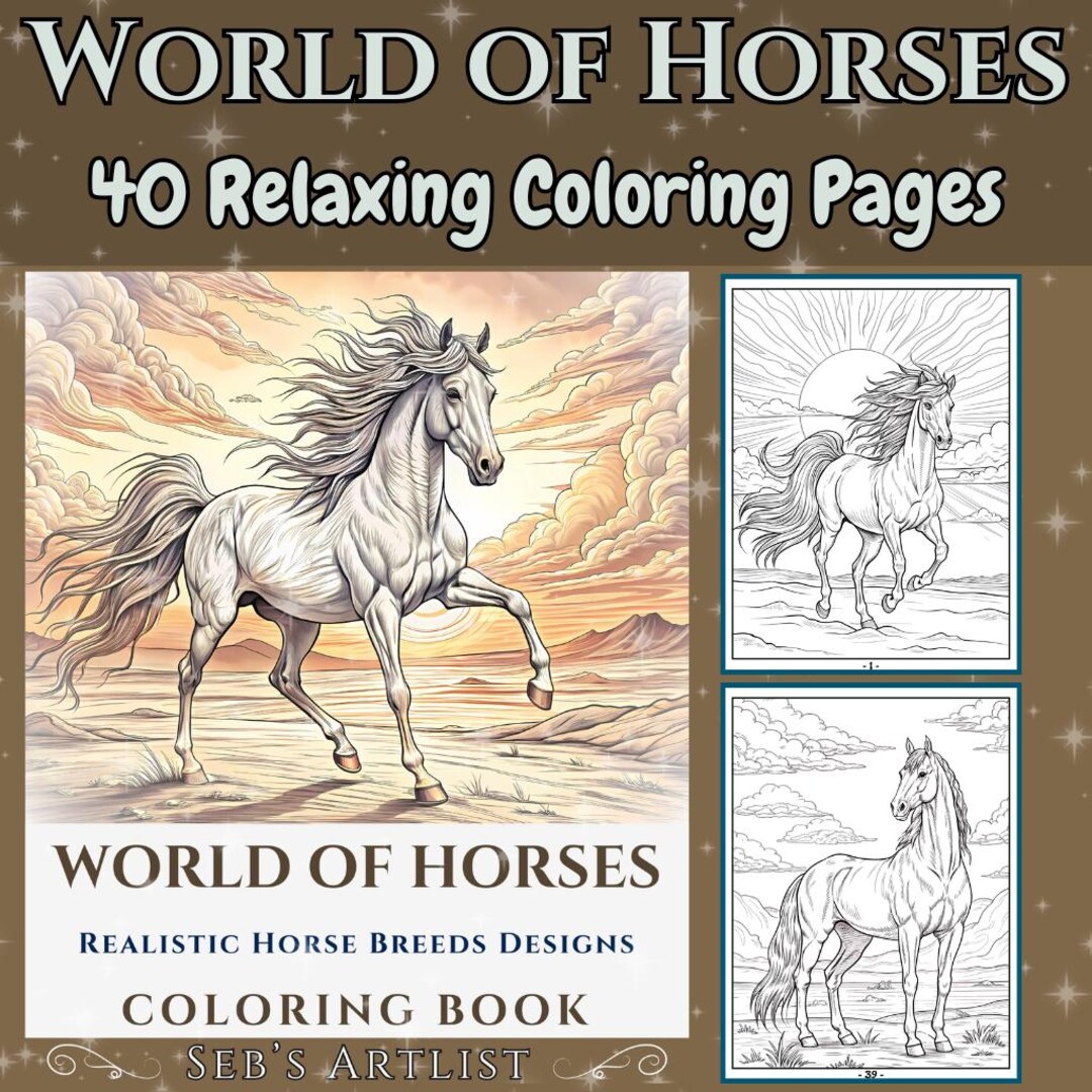 Horse Breeds Coloring Book: 40 Relaxing Designs (digital Download) - Etsy