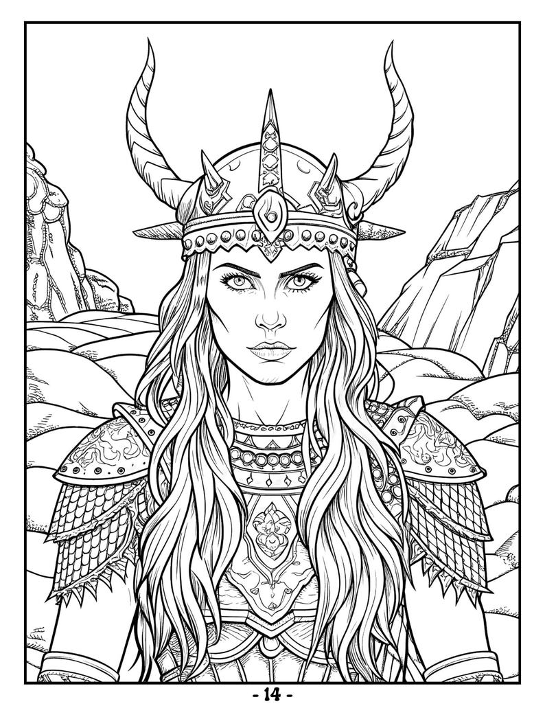 Norse Mythology Coloring Book: Valkyries, Fantasy Art (digital Download ...