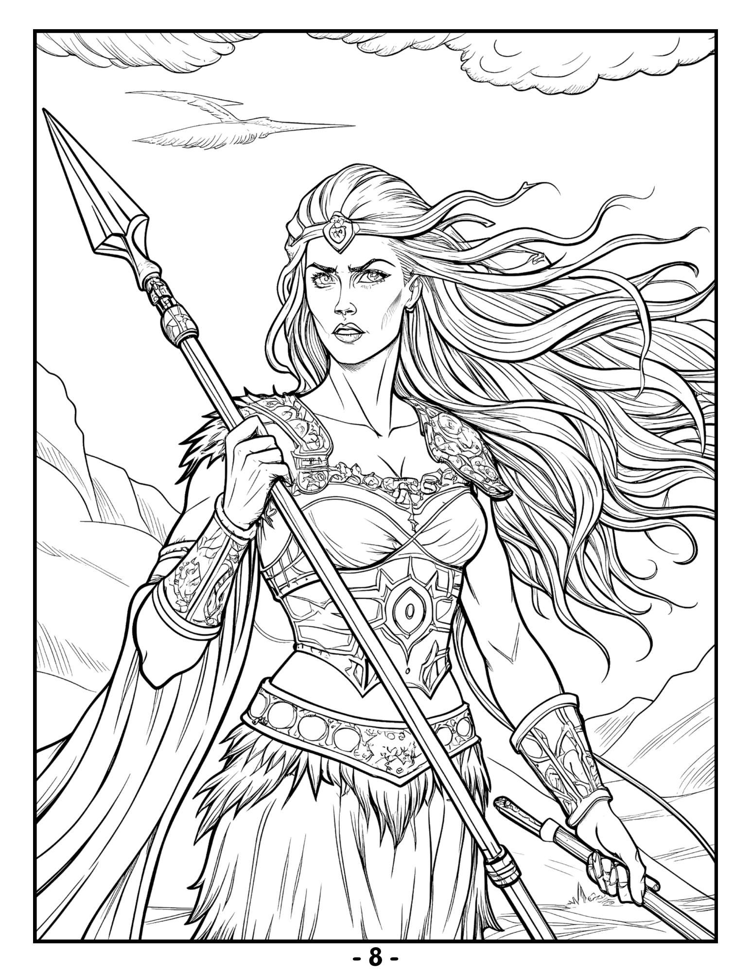 Norse Mythology Coloring Book: Valkyries, Fantasy Art (digital Download ...