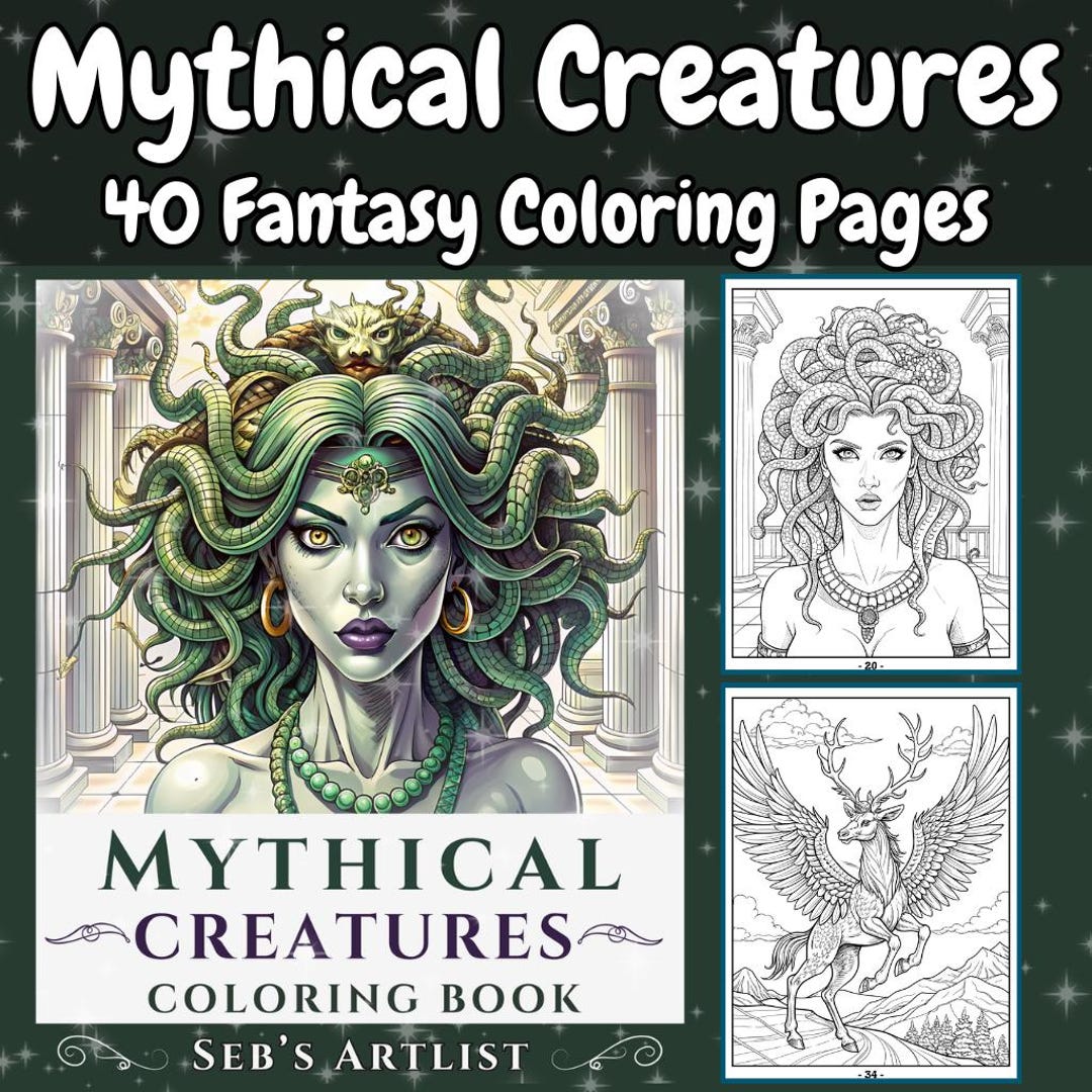 Mythical Creatures Coloring Book: Fantasy Coloring With Mythological ...