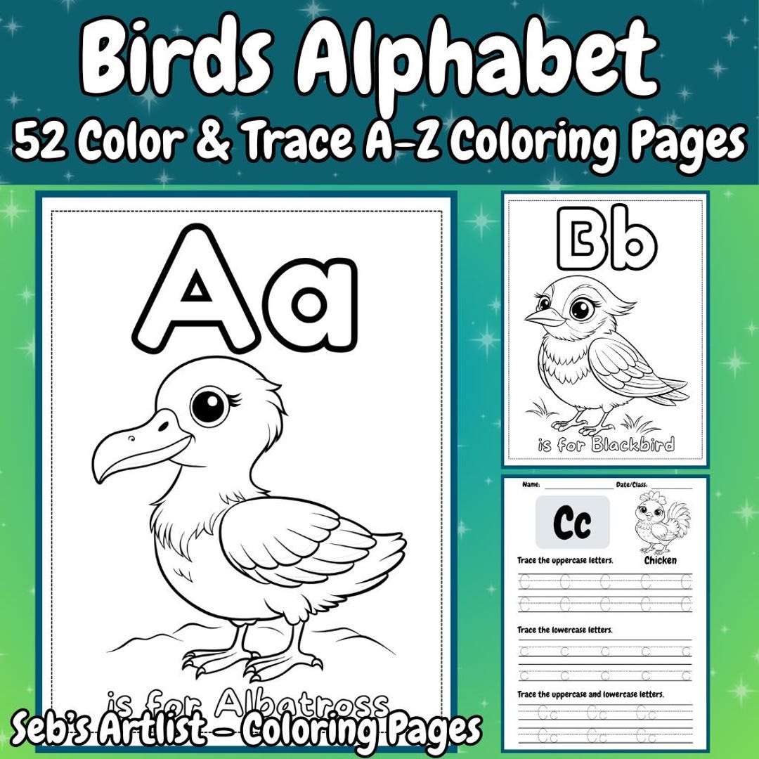 Birds Alphabet Coloring Pages: Color and Trace A-Z Bird Name Alphabet ...