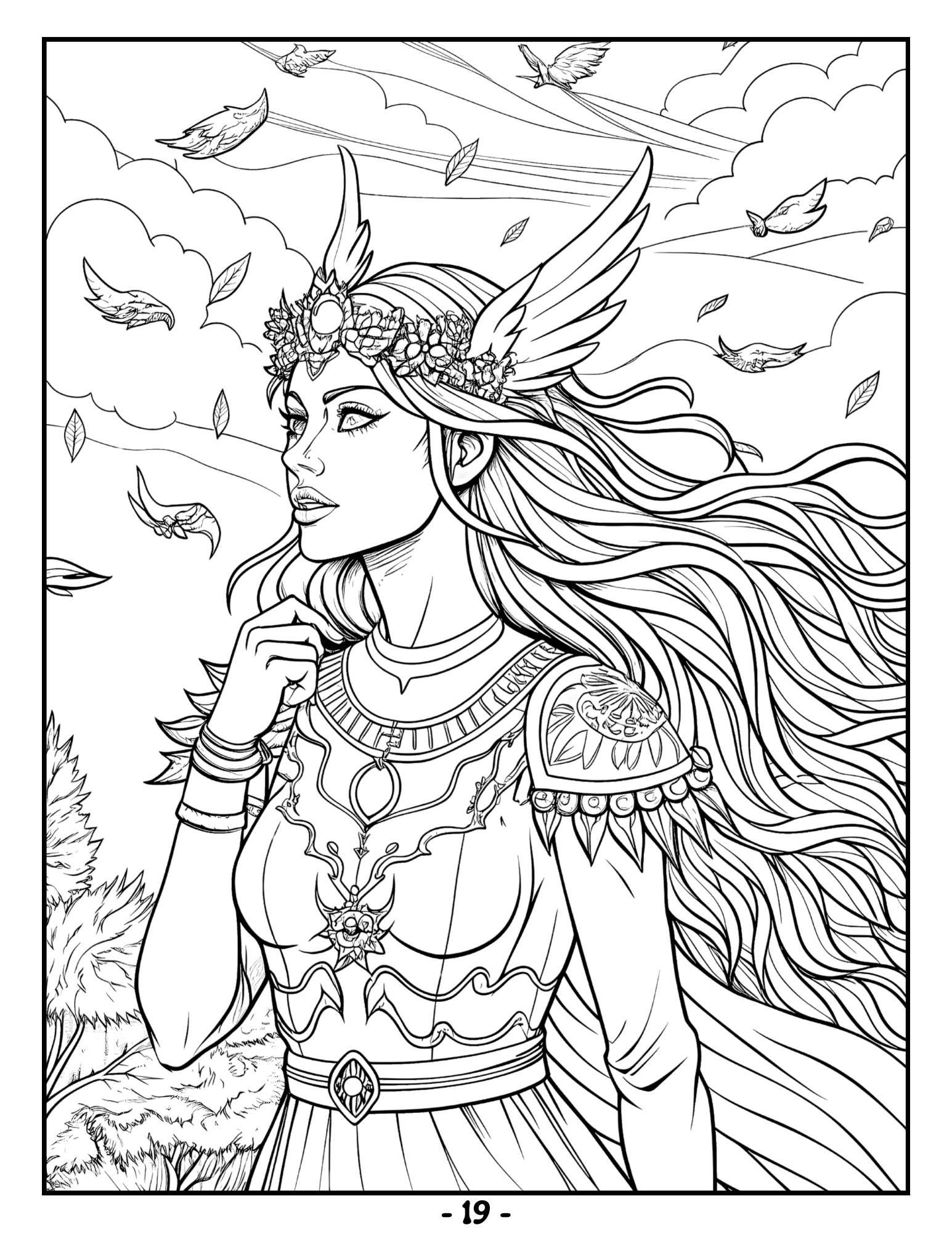 Norse Mythology Coloring Book: Valkyries, Fantasy Art (digital Download ...
