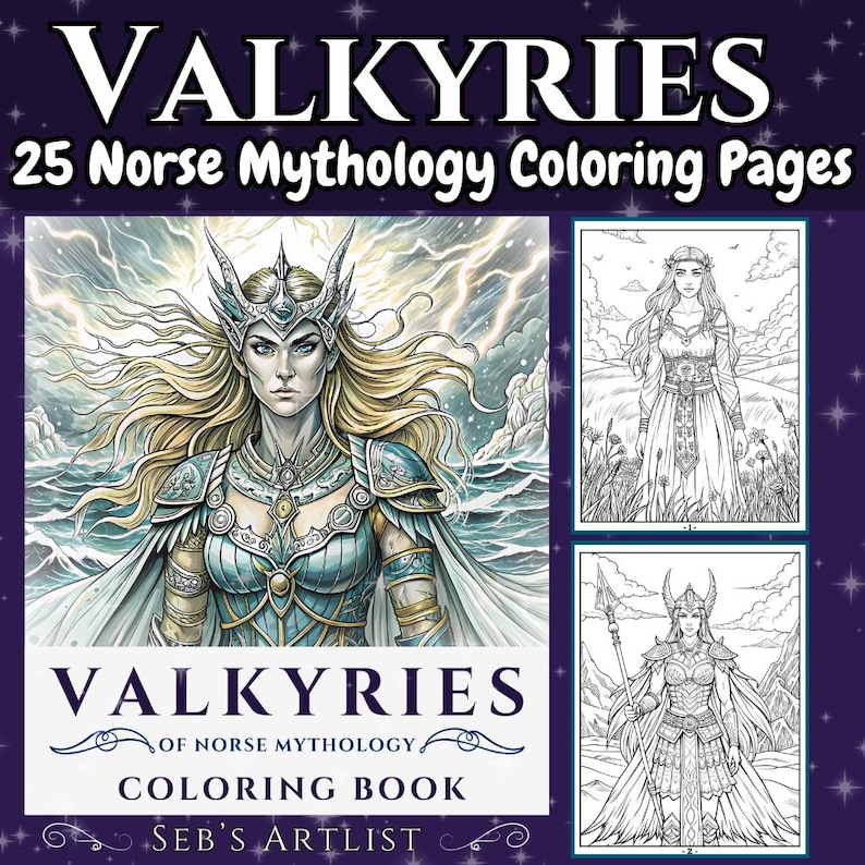 Norse Mythology Coloring Book: Valkyries, Fantasy Art (digital Download ...