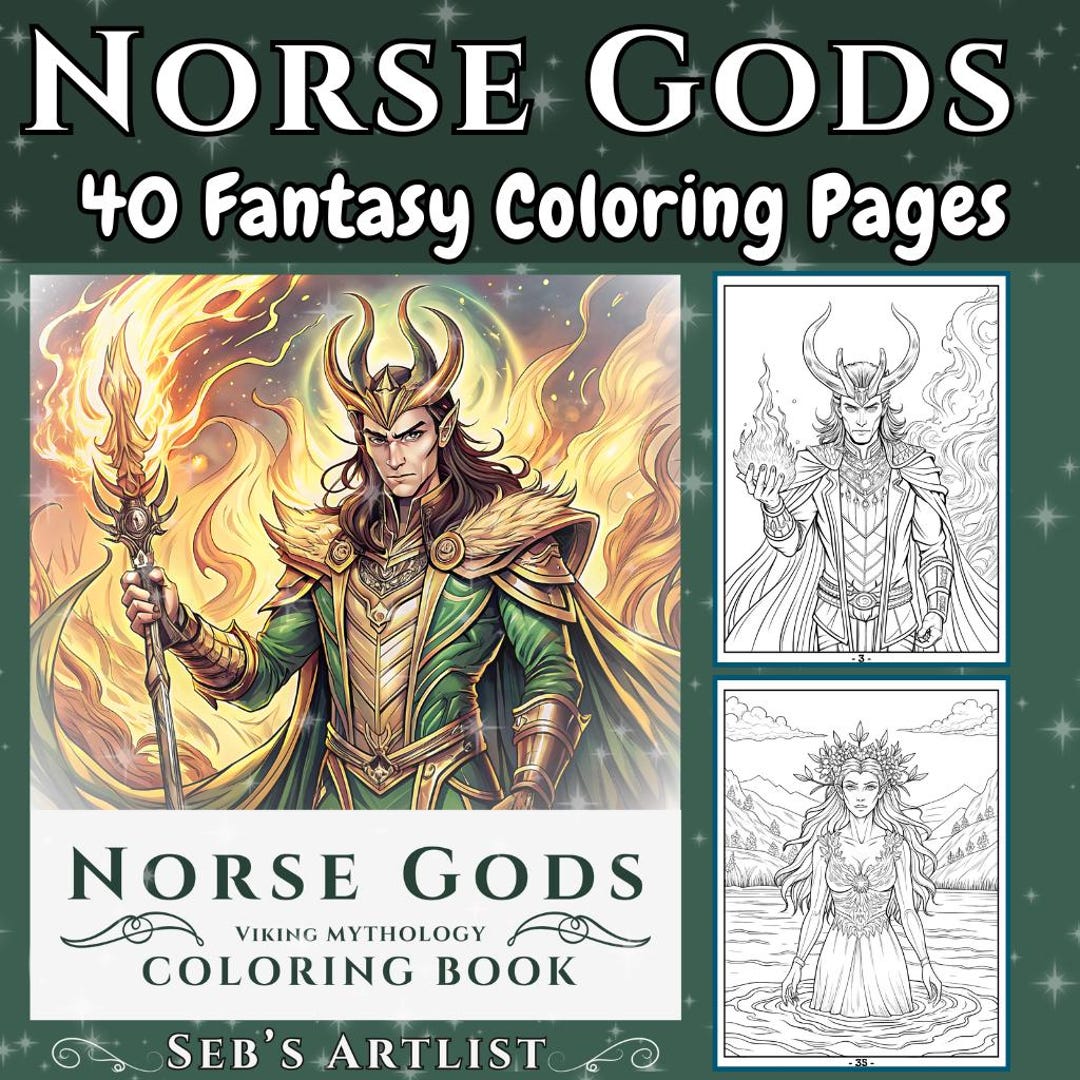 Norse Gods Coloring Book: 40 Fantasy Mythology Pages (digital Download ...