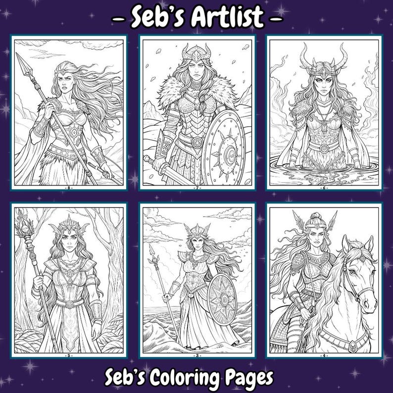 Valkyries of Norse Mythology Coloring Book: Fantasy Coloring Pages With ...