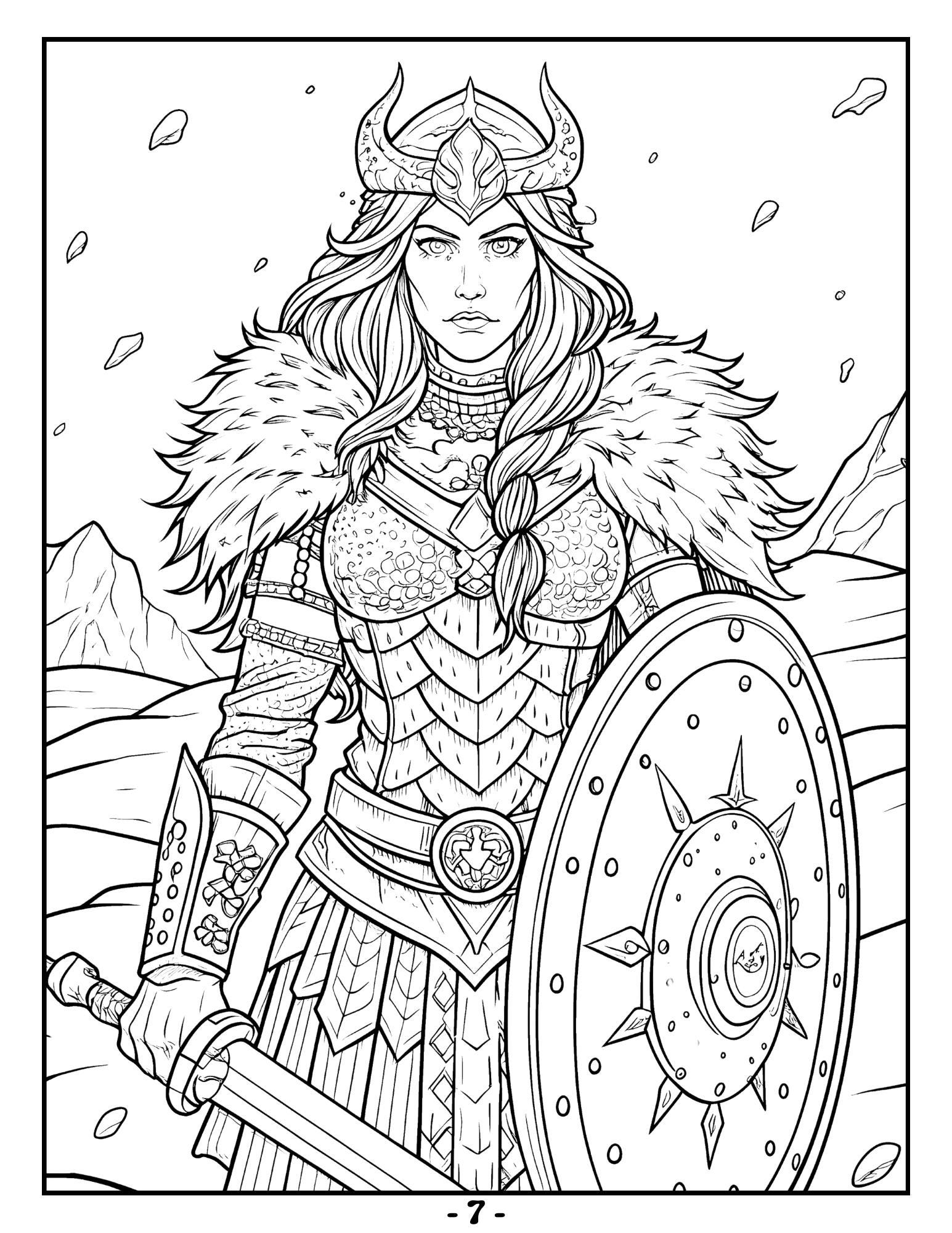 Norse Mythology Coloring Book: Valkyries, Fantasy Art (digital Download ...