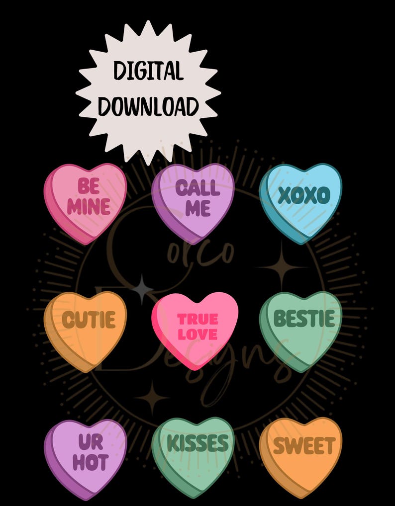 Conversation Hearts PNG: Valentine's Day Sublimation Design (digital ...