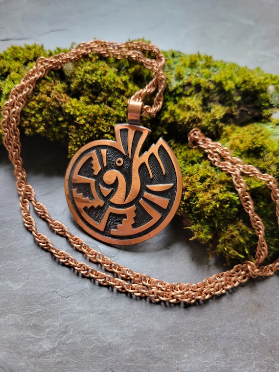 Vintage Aztec Bird Pendant from Coppercraft Guild - Gem