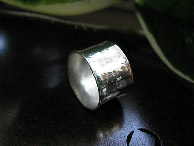 Wide Sterling Silver Band With Hand Hammered Texture - Etsy