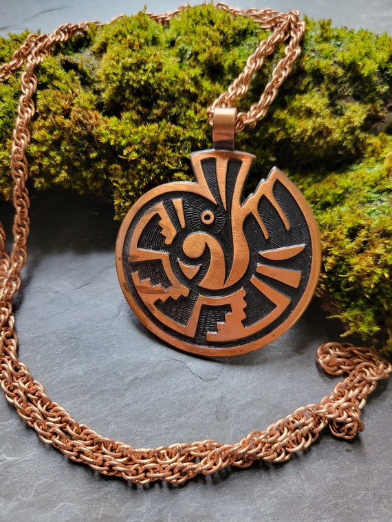Vintage Aztec Bird Pendant from Coppercraft Guild - Gem