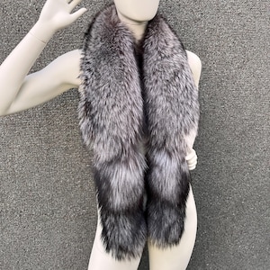 Luxurious Silver Fox Fur Scarf Huge Tails 31 Inches Fur Collar Real Fur ...