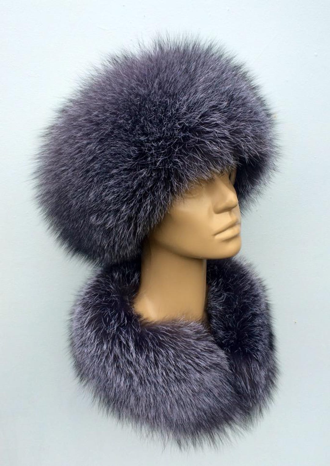 Finn Frost Fox Fur Hat and Scarf Set: Leather Trim - Etsy