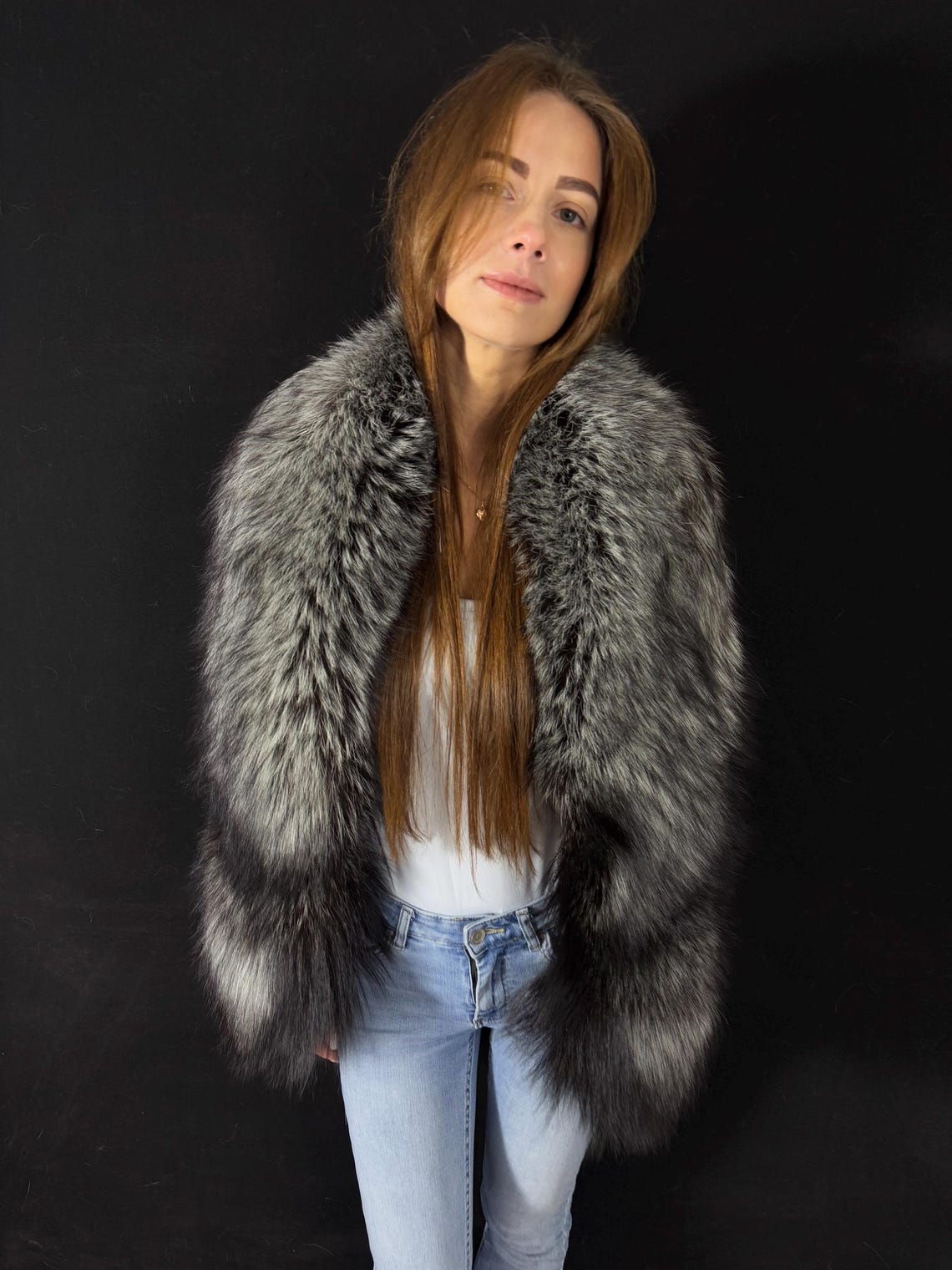 Silver Fox Fur Stole: Handmade Neck Warmer, 63" Length - Etsy