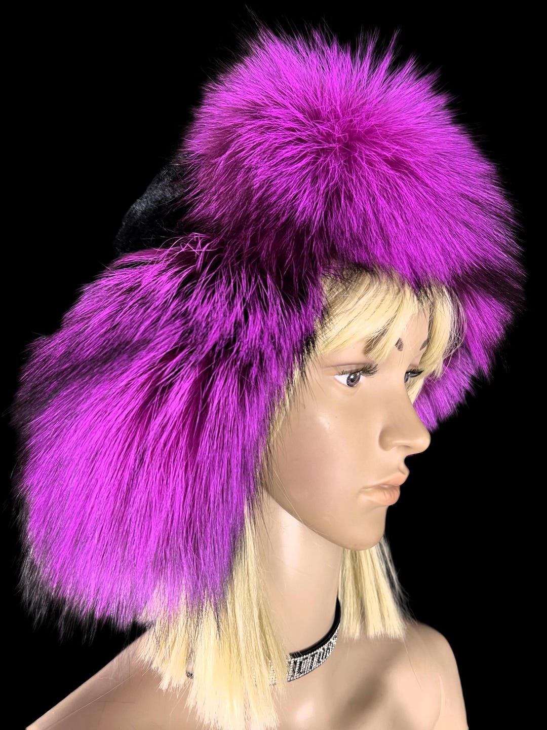 Luxury Silver Fox & Rex Rabbit Fur Trapper Hat: Purple Aviator Style - Etsy