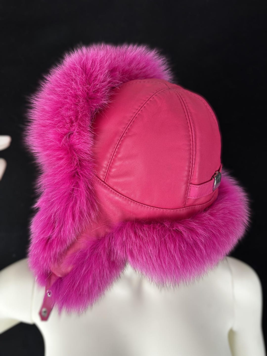 Pink Arctic Fox Fur Trapper Hat: Leather Winter Hat (22.5-23") - Etsy