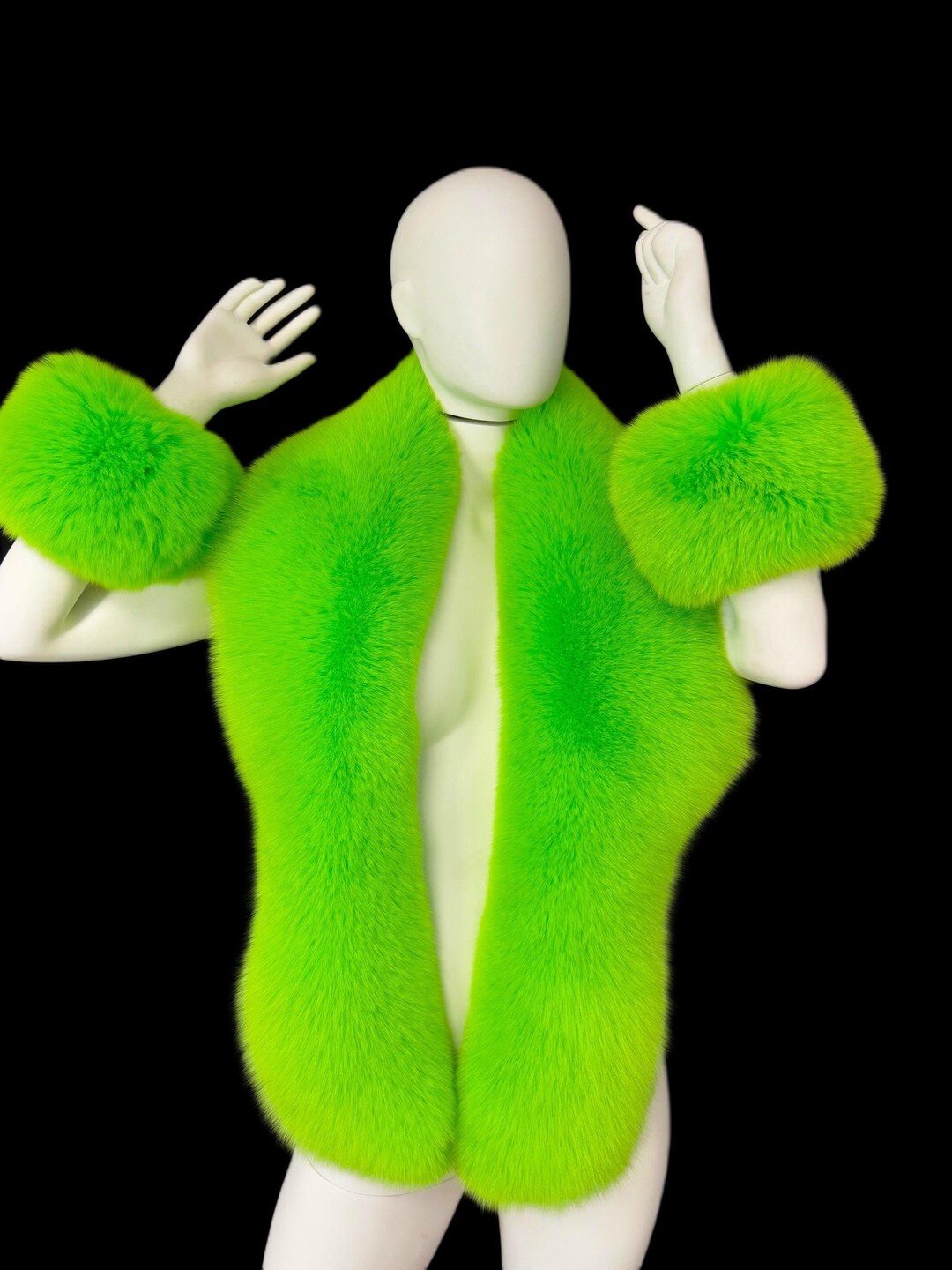 Neon Green Arctic Fox Fur Stole: Handmade Scarf, Cuffs & Headband - Etsy