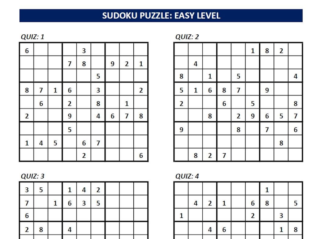 Sudoku Easy Level Sheet Printable PDF questions & Answers - Etsy