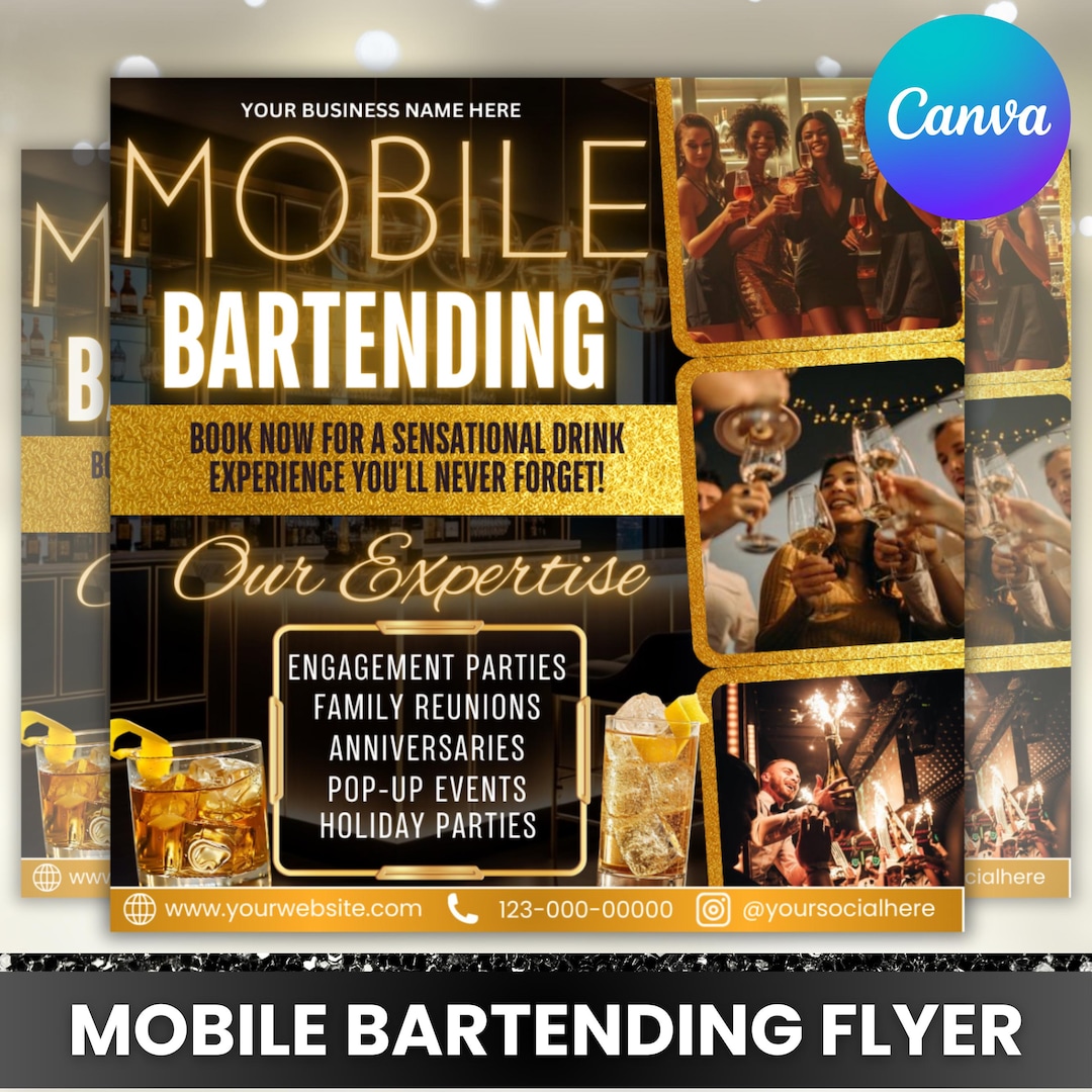 Mobile Bartending Flyer, Event Bartender Flyer, Premade Corporate Party ...